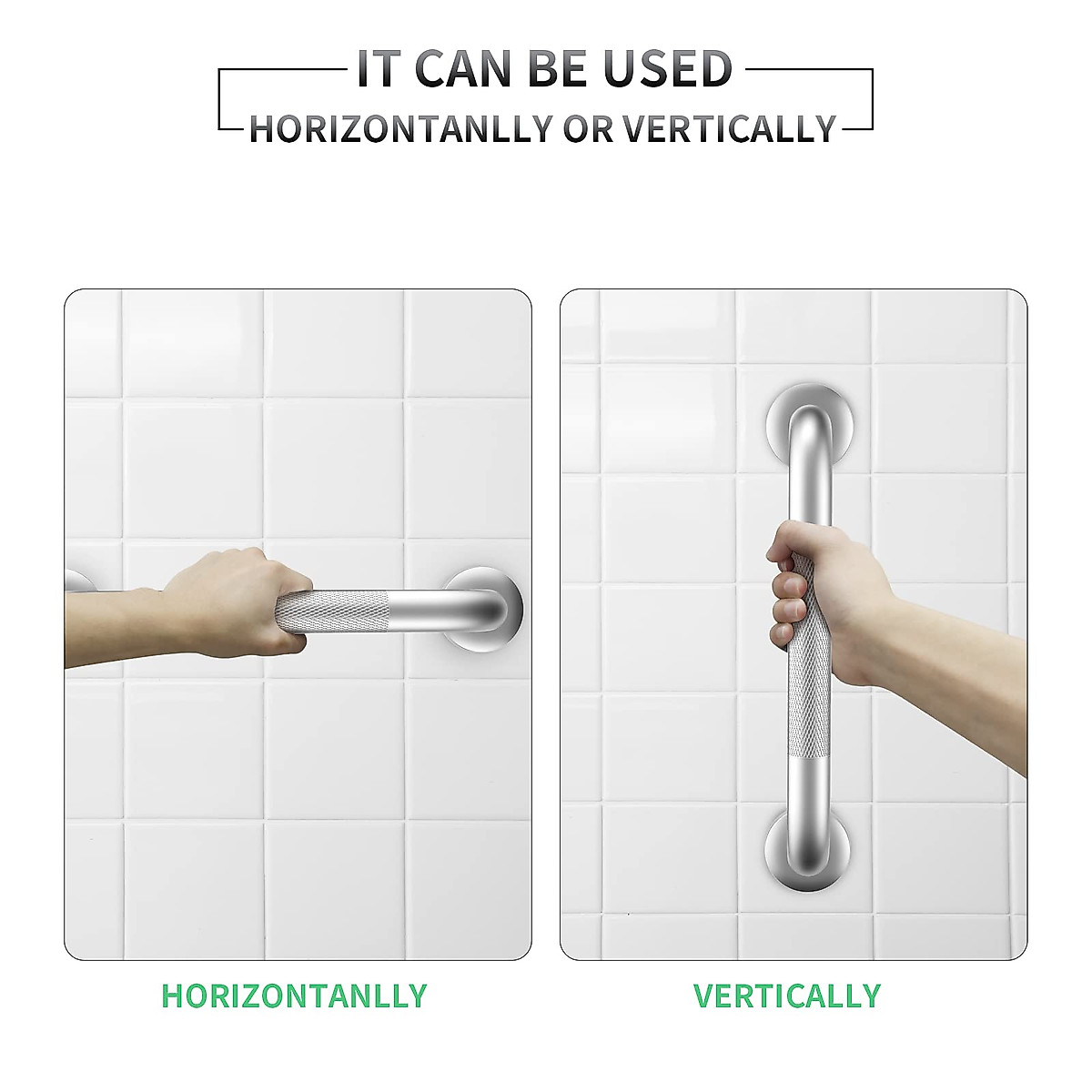 2 Pack 18 Inch Grab Bars for Bathtubs and Showers, Anti Slip Shower Grab Bars Stainless Steel Shower Handle Handicap Elderly Senior Assist Bathroom Saft Handle