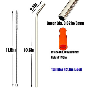 Wobye 6 Pack 13 Inch Extra Long Reusable Bent Stainless Steel Metal Straws with Cleaning Brush & Silicone Tips Fit for Stanley Quencher 40oz Tumbler, Simple Modern 32 40oz Tumbler, 64oz Water Bottle