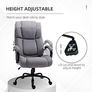 Vinsetto High Back Big and Tall Executive Office Chair 484lbs with Wide Seat, Computer Desk Chair with Linen Fabric, Adjustable Height, Swivel Wheels, Light Grey