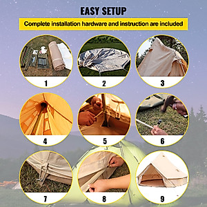 Happybuy Canvas Bell Tent, Waterproof & Breathable 100% Cotton Retro and Luxury Yurt with Stove Jack, 16.4ft / 5m Diameter, Large Canopy Used in 4 Seasons, for Family Camping, Outdoor Glamping, Party