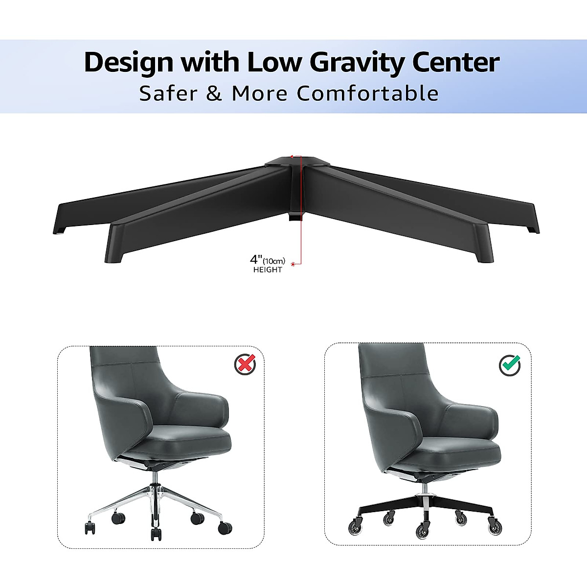 MASTERY MART Office Chair Base Replacement Heavy Duty, Metal Desk Chair Base Replacement Parts with Universal Gas Cylinder Hole and Casters Sockets, 2400+Lbs, Diameter 28", Matte Black