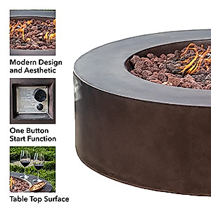 Propane Fire Pit - Outdoor Patio - Fire Pit Table - Stainless Steel Burner Patio Heater with Lava Rocks and Cover - 42" Round - Dark Brown 50,000 BTU - by Royal Garden