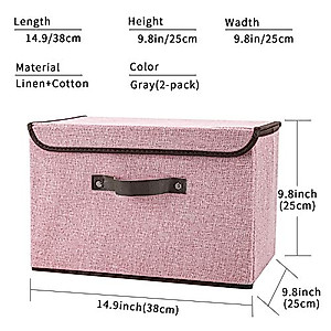 LeFroom 2 Pack Foldable Storage Boxes with Lid and Handles, Cotton and Linen Storage Bins and Baskets Organizer for Nursery, Closet, Bedroom, Home(Red)