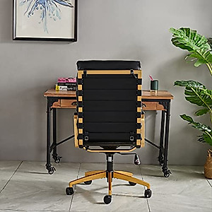 Hioryllks Modern Chair - Black Leather, Gold Frame, Adjustable, Durable, Office Use