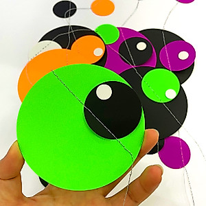 Halloween Eyeballs Garland Decorations Orange Purple Black Green Neon Paper Bunting Banner Streamers Black Light Circle Dots Hanging Decorations for Halloween All Hallows Eve Birthday Party Supplies