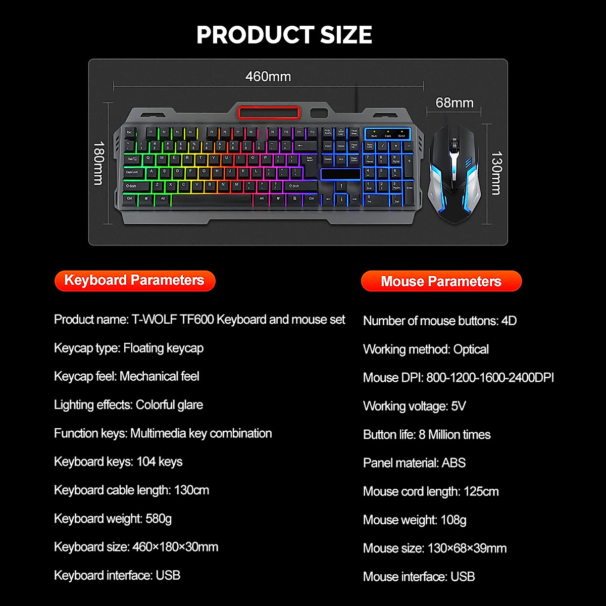 Gaming Keyboard And Mouse PC RGB Backlit Keyboard Rubber Keycaps Wired Keyboard Mouse Gamer Gaming Mouse