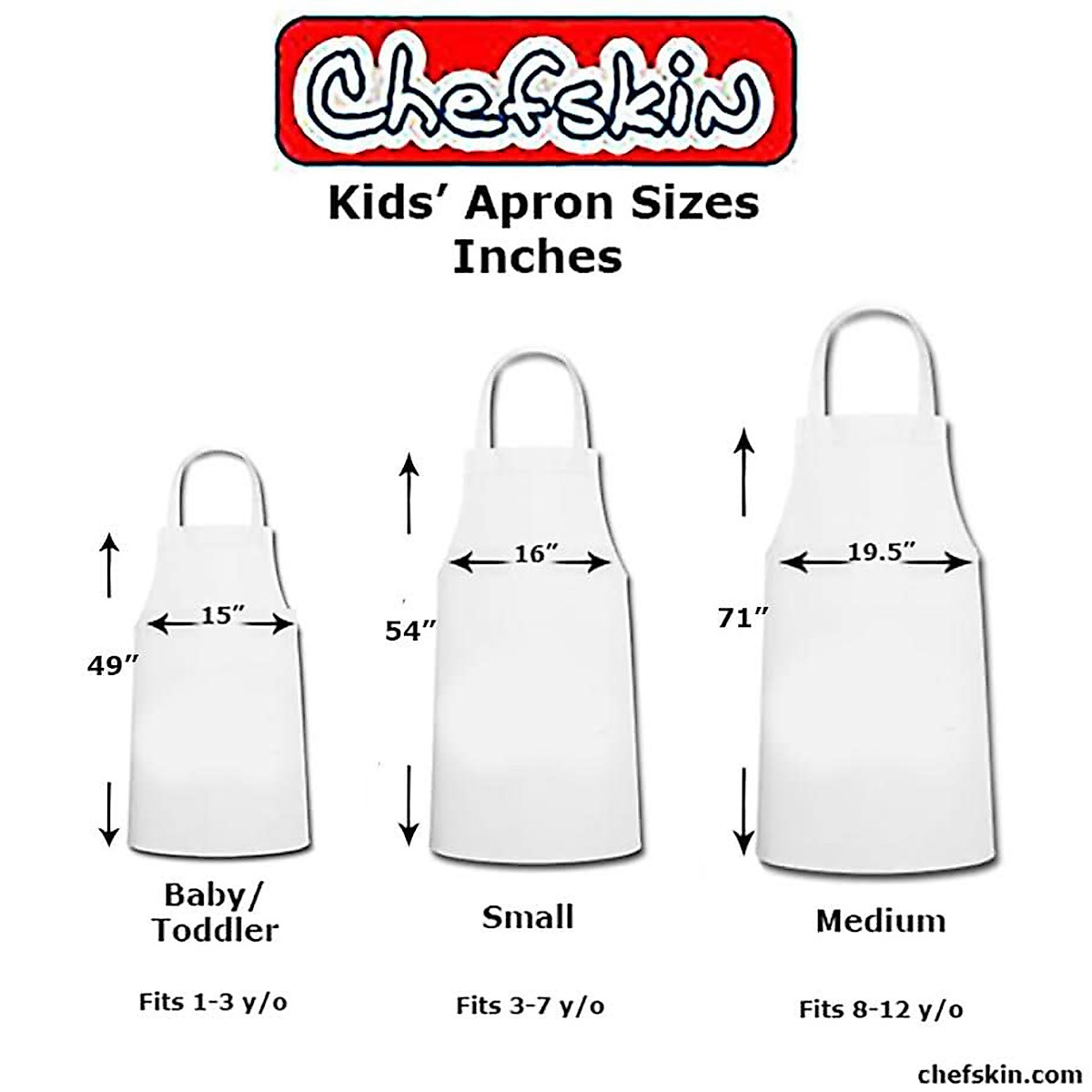 CHEFSKIN Set of 3 White Fabric Apron to Decorate with Marker, Paint, Iron on or Embroidery for Kids Small 4-8 Years