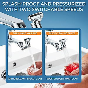 1440° Rotating Faucet Aerator,1080°+360° Large-Angle Swivel Faucet Attachment Robotic Arm Faucet Extender for Bathroom Sink Sprayer Attachment for Face Washing, Gargle and Eye Flush