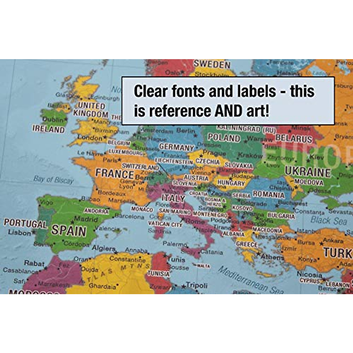 Laminated World Voyager Map Poster | Bright Style Map | Includes The Most Legible Location Labels | 36” x 24” | Shipped Rolled in a Tube, Not Folded | Great for The Home or Classroom