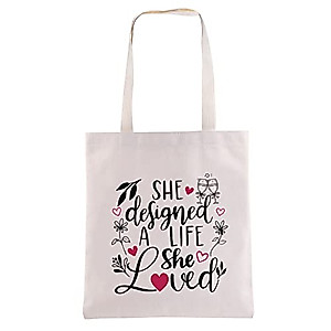 CMNIM She Designed A Life She Loved Inspirational Canvas Tote Bag for Women Birthday Christmas Thanksgiving Graduation Gift (She Designed A Life She Loved Tote)