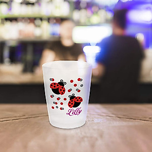 Personalized Custom Text Two Cute Ladybugs Ceramic Shot Glass Cup