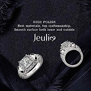 Jeulia Jack Skellington Rings Women Nightmare Before Christmas Skull Rings 925 Sterling Silver Princess Cut Band Ring Anniversary Promise Romantic for Her Teen Girls (6)