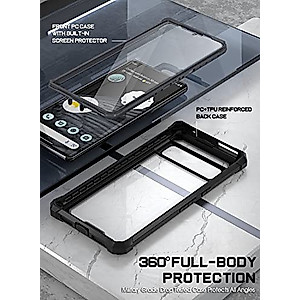 Poetic Guardian Series Case [20FT Mil-Grade Drop Tested] Designed for Google Pixel 7 Pro 5G, Built-in Screen Protector Work with Fingerprint ID, Full Body Hybrid Shockproof Rugged Case, Black/Clear