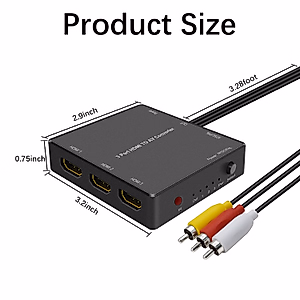 Dingsun 3 Port HDMI to RCA Converter HDMI to Older TV AV Adapter for Fire Stick, Roku, PS4, Appler TV, HD Play, PC, DVD Players etc.
