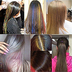 Clip In Hair Tinsel Hair Tinsel 12 Colors 24 Inch 3600 Strands Hair Tinsel Strands, Fairy Hair Tinsel Heat Resistant Safe Hair Glitter Tinsel Hair Extensions