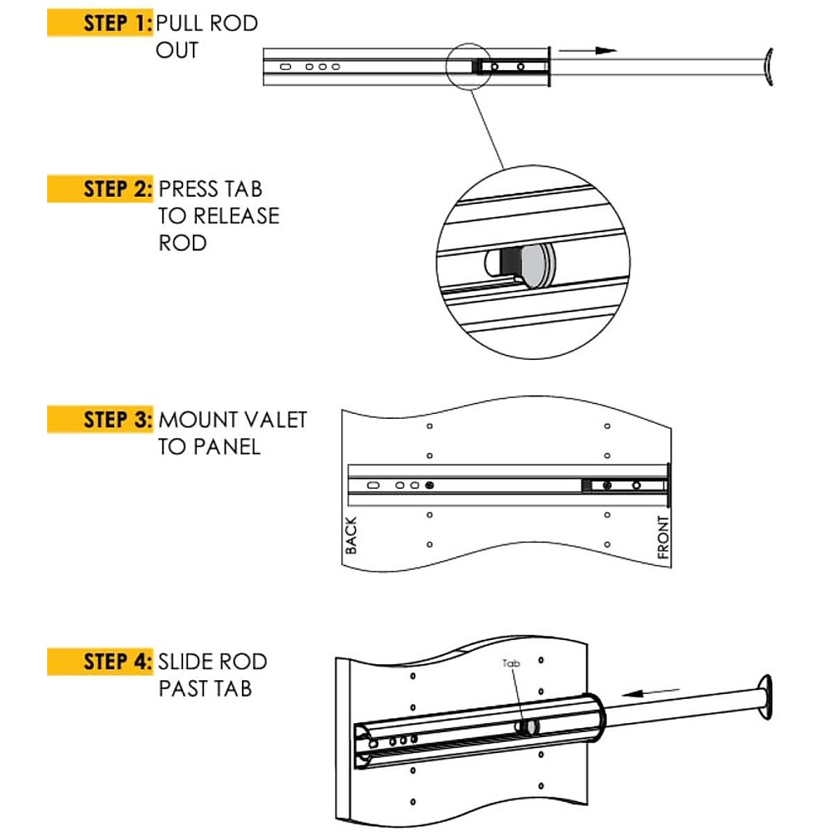 TAG Hardware Premium 11 3/4 Inch Long Pullout Closet Wardrobe Valet Rod (Matte Gold)