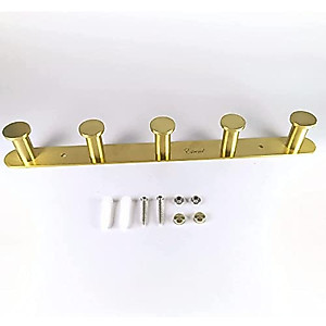 Estrend Brushed Gold Coat Rack Wall Mount Coat Hook Rail Towel Rack with 5 Heavy Duty Hooks for Entryway, Foyer, Hallway, Bathroom, Bedroom