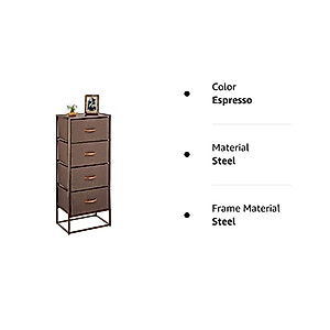 mDesign Storage Dresser Furniture Unit - Tall Standing Organizer Tower for Bedroom, Office, Living Room, and Closet - 4 Drawer Removable Fabric Bins - Espresso Brown