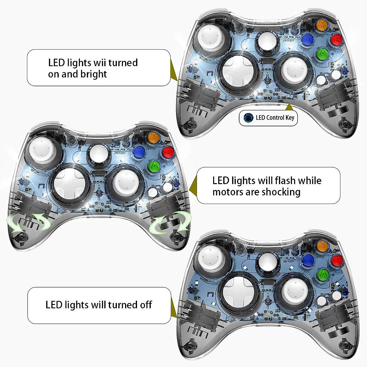 PAWHITS Wireless Controller compatible with Xbox 360 Double Motor Vibration Wireless Gamepad Gaming Joypad, Black