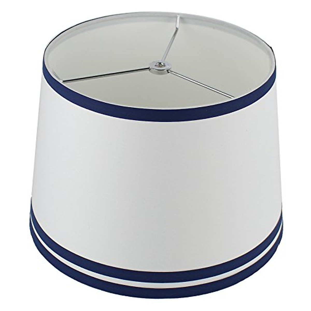 Urbanest White with Double Trim French Drum Lampshade, 10-inch by 12-inch by 8.5-inch, Navy Blue, Spider