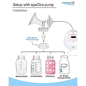 Maymom Baby Bottle Thread Changer or Bottle Converter; Compatible with Spectra S1 S2 Pumps Wide Mouth Flanges to use Medela Bottles, Ameda Bottles, Lifefactory Bottles, Dr. Brown Narrow Neck Bottles