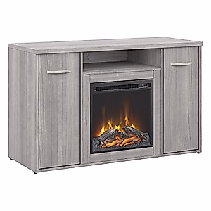 Bush Business Furniture Studio C Office Storage Cabinet with Doors and Electric Fireplace, 48W, Platinum Gray