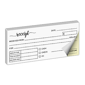 321Done Receipt Book, 2.75x6 Pocket Size 2-Part Carbonless, Made in USA, Cute Handheld Duplicate Copy Order Form for Craft Boutique Business (50 Sets) White/Yellow