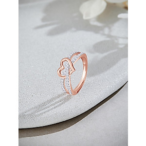 AFFY Infinity Heart Promise Ring Round White Cubic Zirconia Split Shank Jewelry for Women in 14K Rose Gold Over Sterling Silver Gift For Her Jewelry Ring Size-6.5