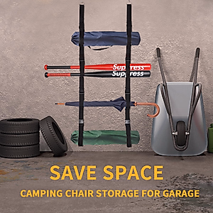Panumly Camping Chair Wall Storage for Garage, Adjustable Garage Wall Organizer Straps with Flexible Release Buckles, Hanging Garage Organization for Beach Chairs, Umbrellas, 4 Storage Holds