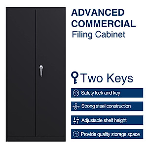 Aobabo Metal Garage Storage Cabinet,71" Lockable Metal Storage Cabinet with 2 Doors and 4 Adjustable Shelves,Black Steel Cabinet for Garage Office School Home Storage,Assembly Required