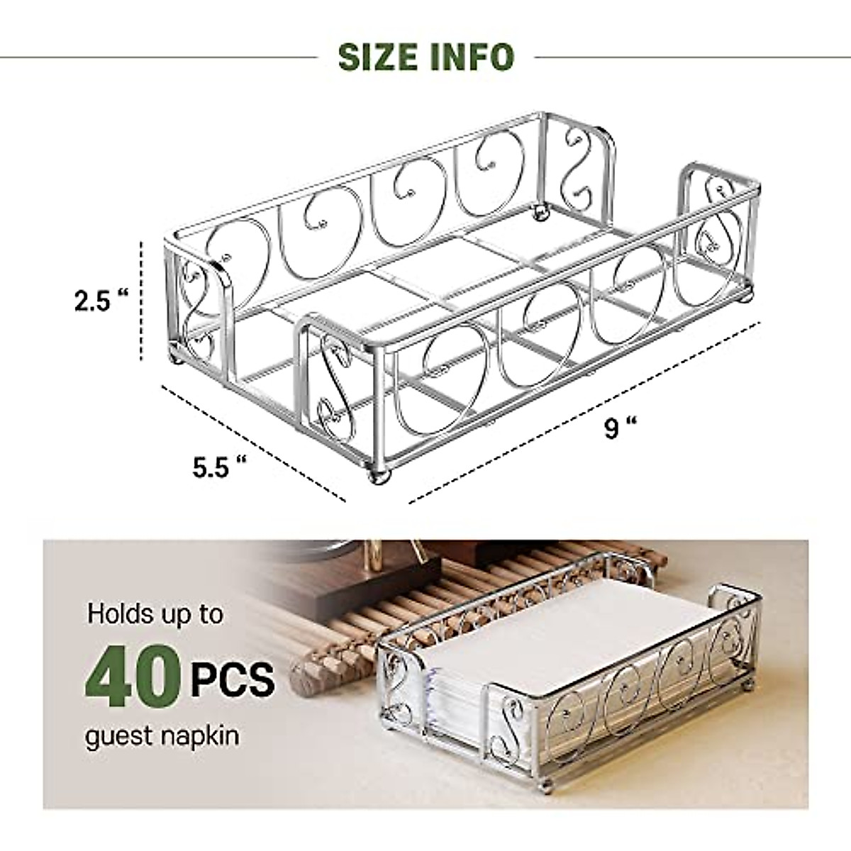 LEVIMETREE Napkin Holder for Bathroom – Cast Iron Silver Napkin Holder for Table – Versatile and Modern Bathroom Napkins Guest Disposable – Premium Paper Hand Towels Caddy, Bathroom Napkin Tray