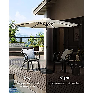 SONGMICS 9 ft Solar Patio Umbrella, 32 LED Lights, Lighted Table Outdoor Umbrella, UPF 50+, 30° Dual-Tilt System, for Garden Balcony Patio Backyard Market, Without Base, Beige UGPU11BE