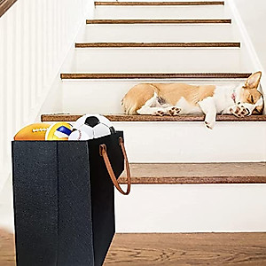 2 Pack Stair Basket with Handle, Foldable L-Shape Felt Storage Basket with 4 Pcs Supporting Insert for Carpeted Stairs, Large Staircase Organizer with Handle for Toys, Laundry, Household Items (Black)