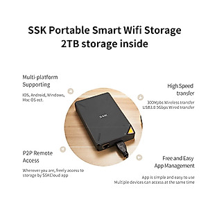 SSK Bundles 4TB Personal Cloud, Network Attached Storage Support Auto-Backup,Home Office Storage NAS 2TB Portable NAS External Wireless Hard Drive with Own Wi-Fi Hotspot
