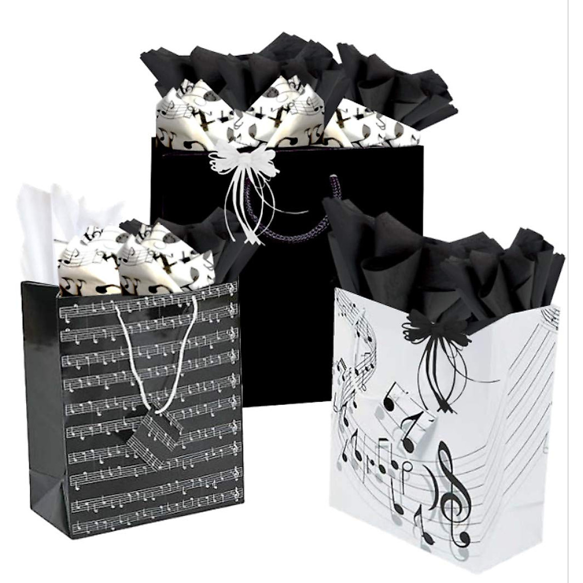 Tissue Paper Printed Designs and Matching Solid Tissue for Coordinating Gift Wrapping 24 Sheets 20" X 30" (Music Black)