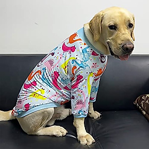 PriPre Dinosaur Dog T Shirts 3D Unicorn Pattern Printed Apparel Shirt for Large Dogs Softable Stretchy Pet Clothes (3XL, Light Blue)