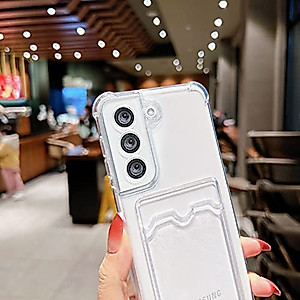 Tuokiou for Samsung Galaxy S22 5g Cases, Clear Protective Card Slot Case, Slim Fit Anti-Fall Soft TPU Wallet Case with Bumper,Cute Card Holder Pocket Case for Galaxy S22 6.1inch (Black)