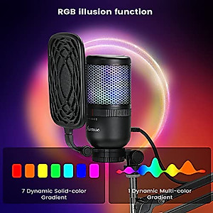 Asmuse Gaming PC USB Microphone, Podcast Condenser Mic with Boom Arm, Pop Filter,RGB Control, Mute Touch for Streaming,Online Chat, RGB Computer Mic for PS4/5 PC Gamer YouTube (Black+Boom Arm)
