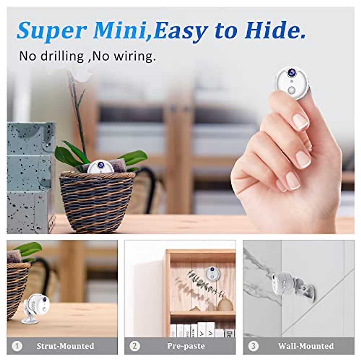 Mini Spy Hidden Camera 4K Indoor Small WiFi Wireless Nanny Cam Home Security Cameras Tiny Office Secret Surveillance Cams with 100 Days Standby Phone APP Human Detection Auto Night Vision (White)
