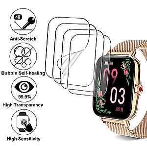 smaate Screen Protector Compatible with Iaret i18 1.7”, HAFURY C7 1.54 inches and Kimnix NK03 1.72” Smartwatch, 4-Pack, TPU Soft, Bubble Self-healing
