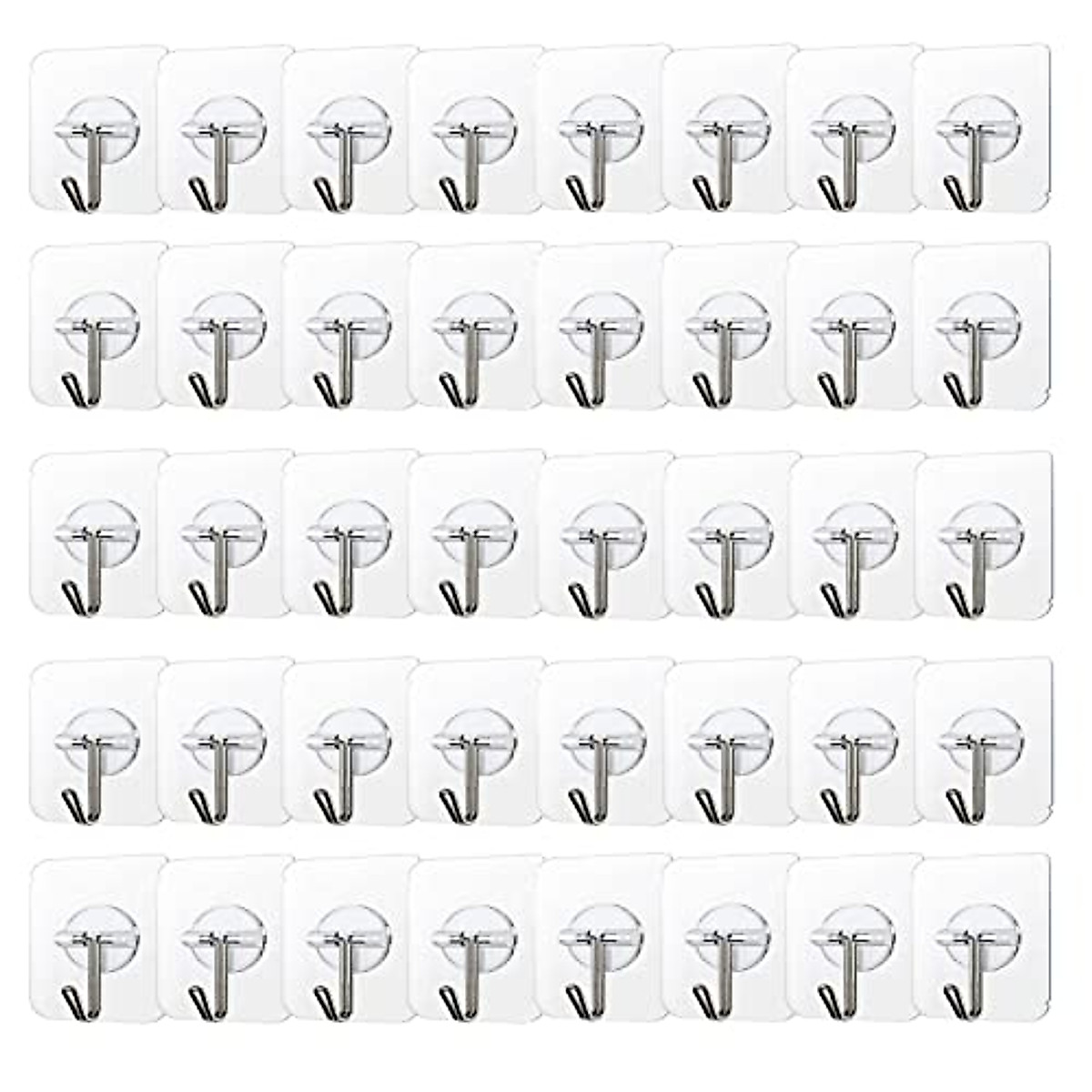 COLOGO 100 Pack Adhesive Hooks 24lb(Max) Heavy Duty Self Adhesive Hooks, Transparent Reusable Seamless Adhesive Wall Hooks for Kitchens, Bathroom, Office