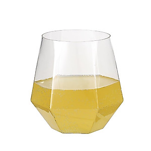 32 Pcs 12 oz Stemless Disposable Wine Cups Plastic Unbreakable Gold Wine Glasses Shatterproof Reusable Whiskey Cocktail Glass For Party