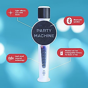 Singing Machine Wireless Karaoke Microphone for Kids & Adults, Party Machine Mic (White) - Portable Handheld Bluetooth Microphone with Speaker & Voice Changer Effect - Karaoke Mic for Singing