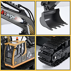 kolegend Remote Control Excavator Toy 16 Inch, 11 Channel RC Construction Vehicles Hydraulic Haulers Digger Toys Gift for 6 7 8 9 10 Years Old Kids Boys