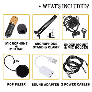 Voilamart USB Streaming Podcast Microphone, Condenser Microphone Set BM-800 with Adjustable Recording, Suspension Scissor Arm Stand, Shock Mount, Podcast Condenser Microphone for YouTube, Recording