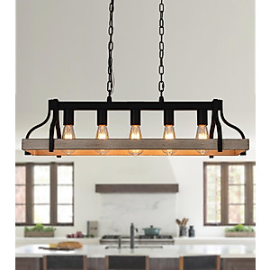 MEIXISUE Chandeliers for Dining Room Kitchen Island Lighting Fixtures Farmhouse Industrial 5-Lights Linear White Birch and Black Metal Finish Chandelier for Living Room UL Listed