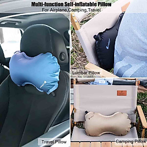 CHANODUG Portable Inflatable Lumbar Support Travel Pillow with Memory Foam Insert - Perfect for Lower Back Pain Relief, Comfort and Support While Flying, Driving, Camping (Blue)