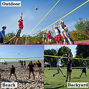 Outdoor Portable Volleyball Net System - Adjustable Height Poles with Soft Volleyball Ball, Pump, Hammer, Boundary Line, and Carry Bag for Backyard, Beach, Lawn