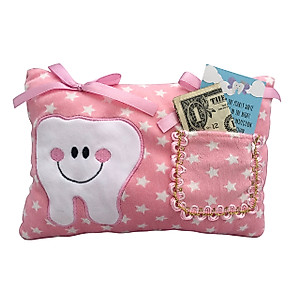 APOWUS Girls Tooth Fairy Kit with Pink Pillow, Wood Box Organizer, 20 Letters