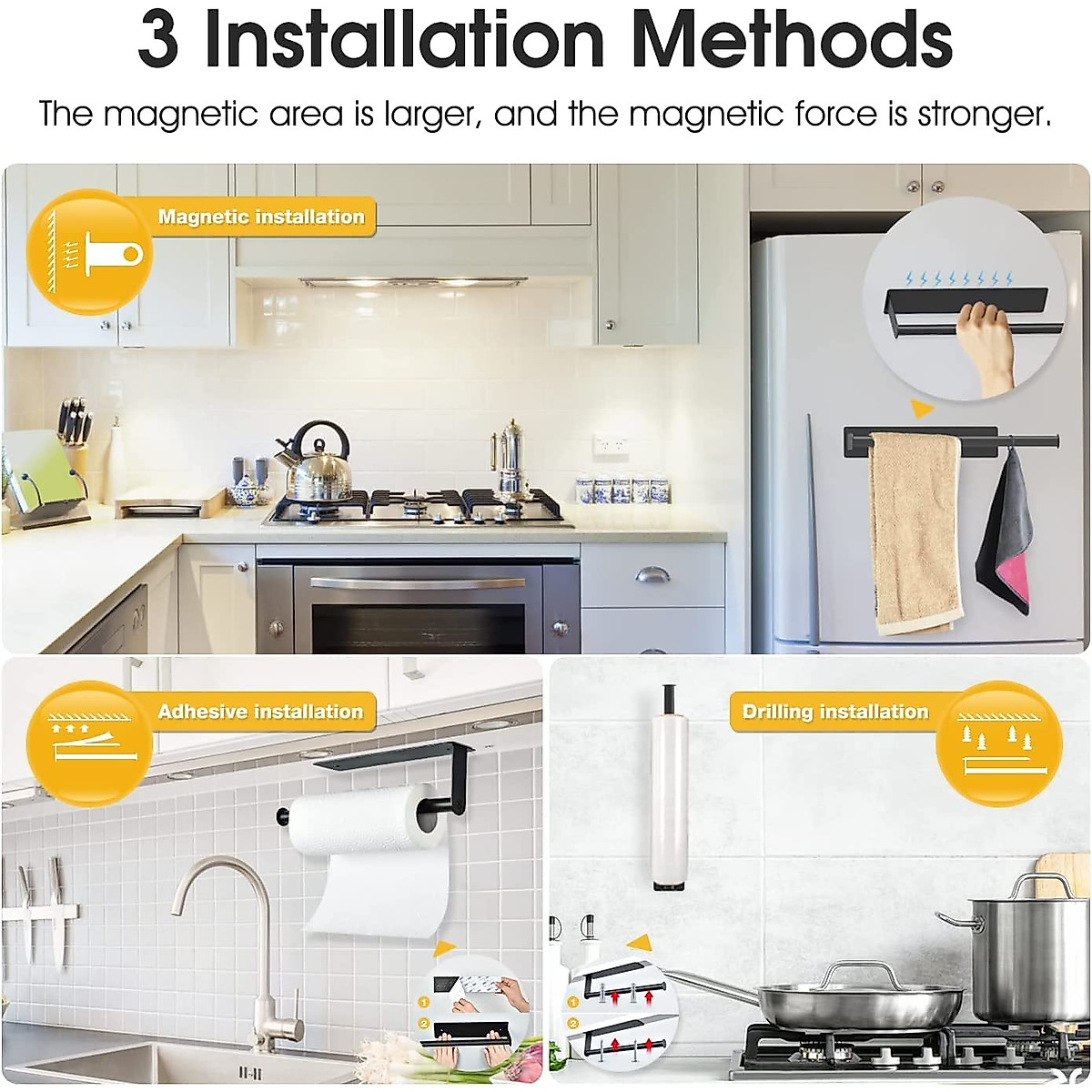 aceyoon Paper Towel Holder,Self Adhesive Magnetic Paper Towel Holder, 13inch Paper Towel Rack Wall Mount Under Cabinet with Screws，Paper Towel Bar for Kitchen Bathroom Pantry